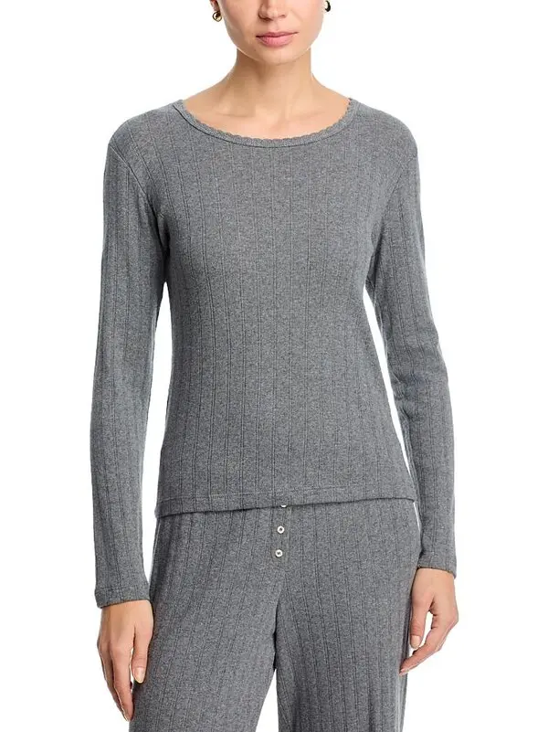 LESET Pointelle Long Sleeve Top - Granite