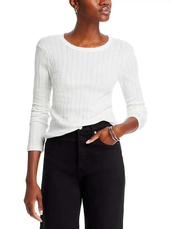 LESET Pointelle Long Sleeve Top - White