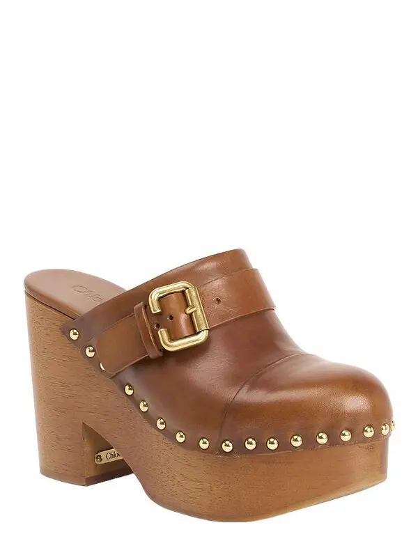 Chloé Jeannette Studded Clogs - Ginger Brown