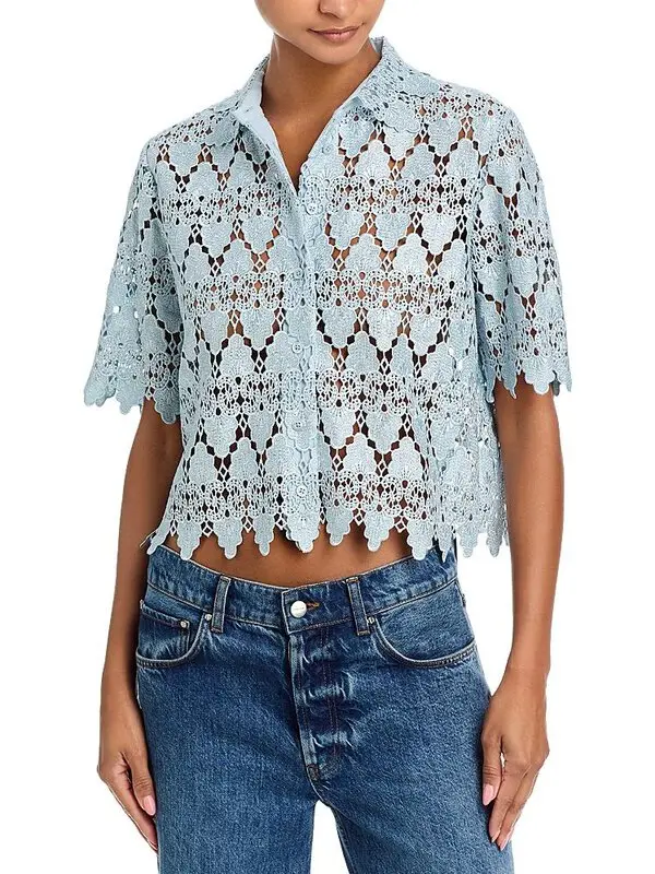 FRAME Lace Short Sleeve Shirt - Sky Blue