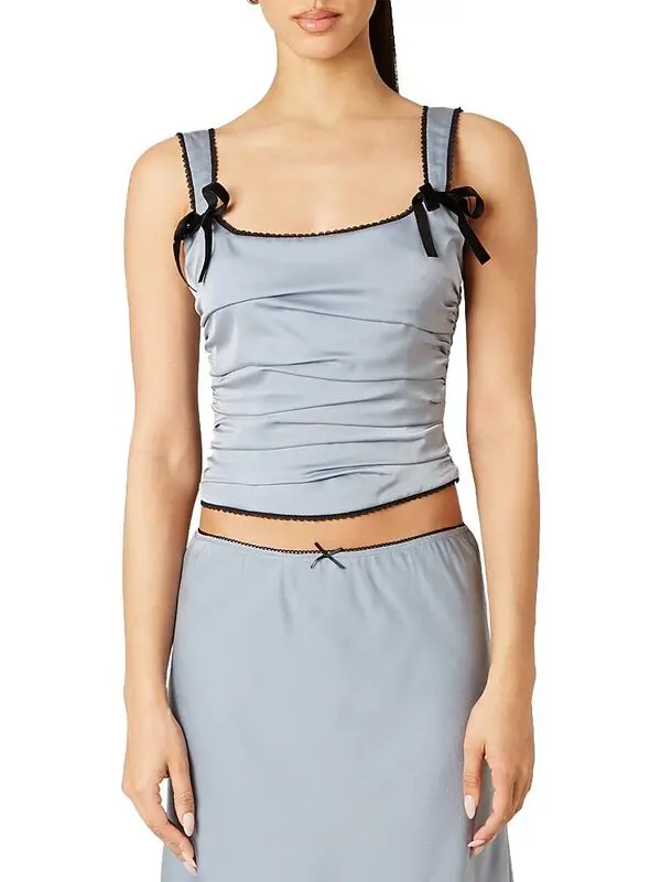 NIA Stan Ruched Lace Trimmed Top - Slate Blue