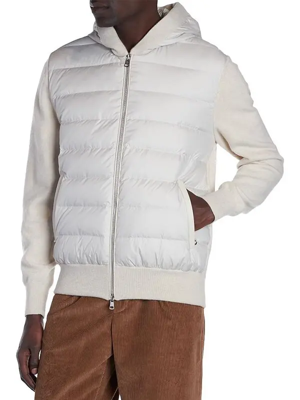 Moncler Hooded Zip Front Quilted Jacket - Light Beige