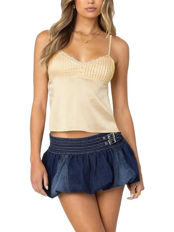 EDIKTED Blanca Satin Lace Trim Tank Top - Yellow