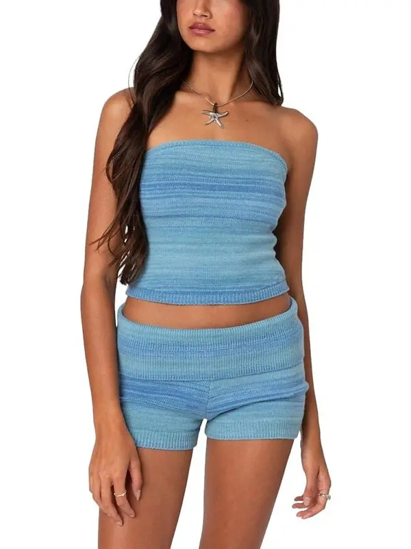 EDIKTED Daytona Gradient Knit Tube Top - Blue
