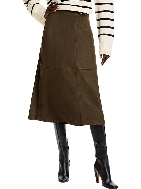 SINGLE THREAD Faux Suede A-line Skirt - Olive Umber
