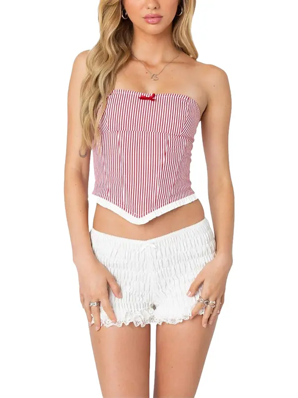 EDIKTED Hamilton Pinstripe Poplin Corset - Red