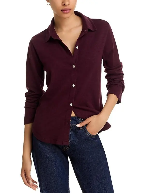 Bella Dahl Button-front Knit Top - Pinot Noir