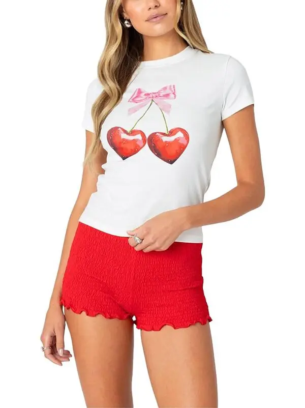 EDIKTED Cherry Heart T-shirt - White