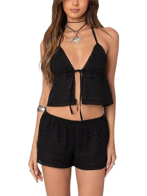 EDIKTED Jael Eyelet Halter Top - Black