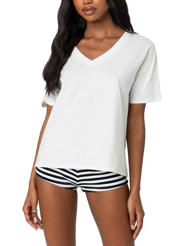 EDIKTED Loose Fit V-neck T-shirt - White