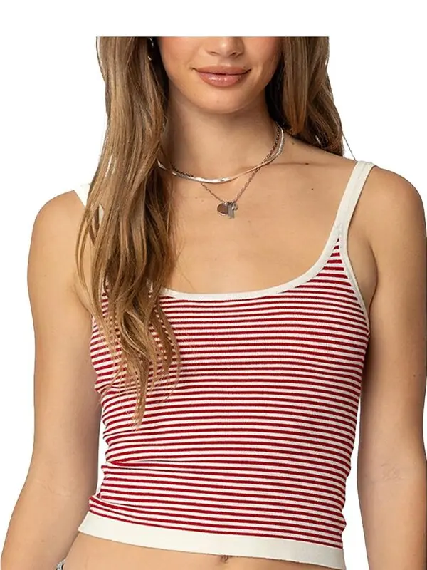 EDIKTED Saylor Striped Knit Tank Top - Cream And Red