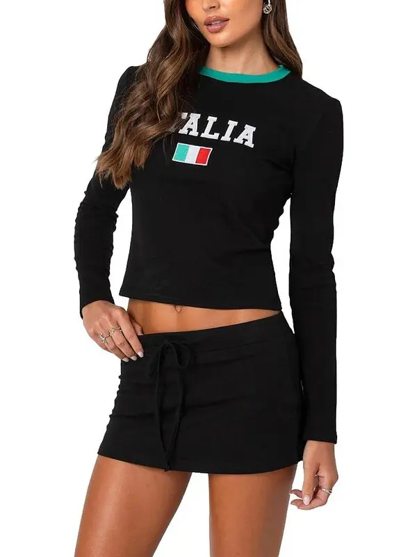 EDIKTED Italy Long Sleeve T-shirt - Black