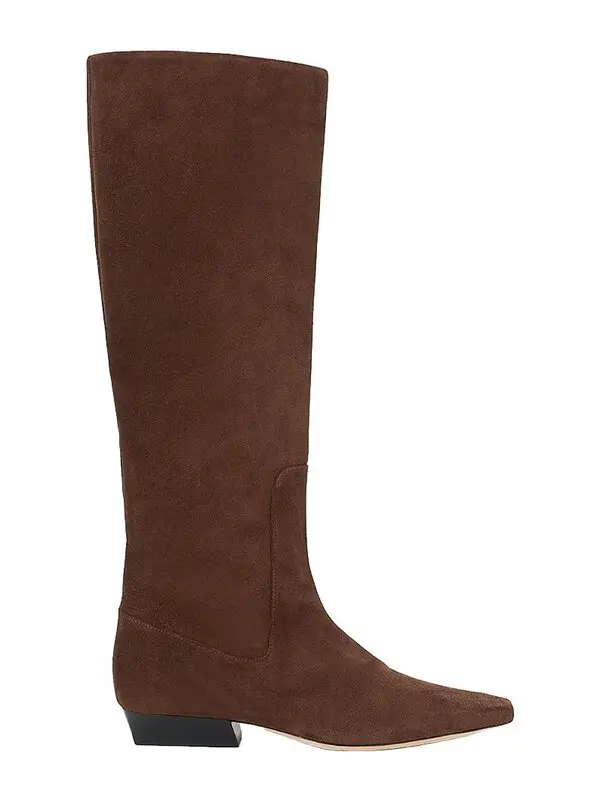 Staud Wally Leather Flat Boots - Mahogany Suede