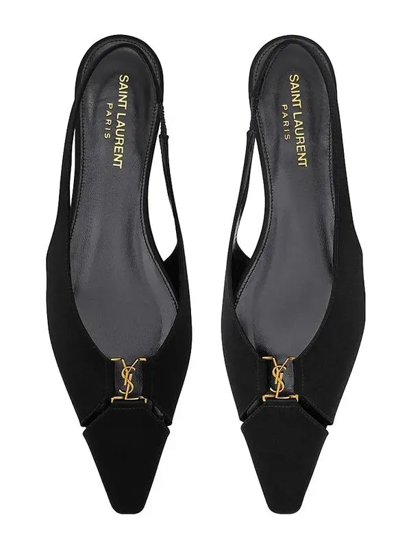 Saint Laurent Babylone Slingback Flats - Black Satin Crepe