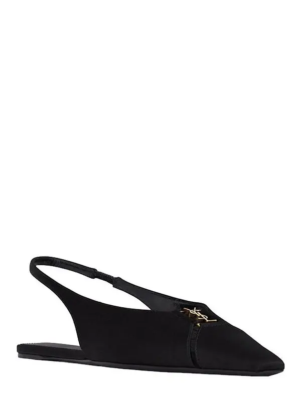 Saint Laurent Babylone Slingback Flats - Black Satin Crepe