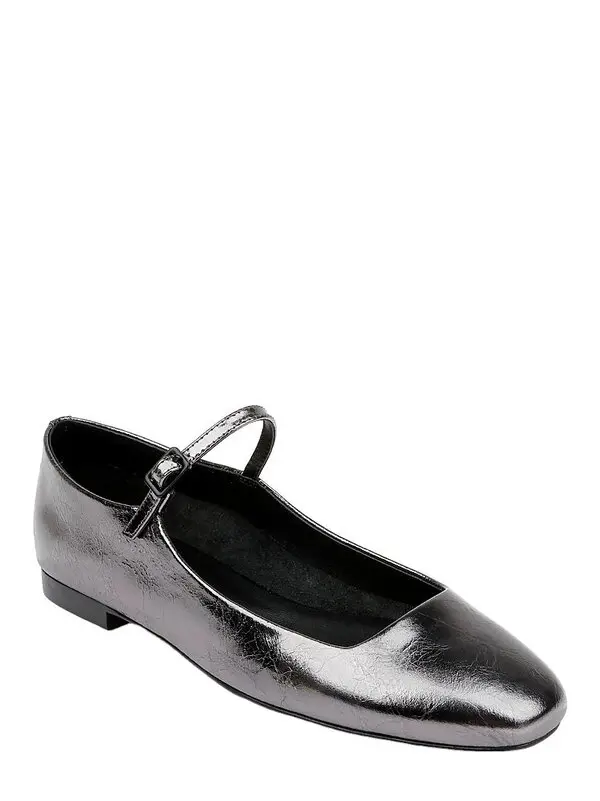L'Agence Edelie Mary Jane Ballet Flats - Gun Metal Leather