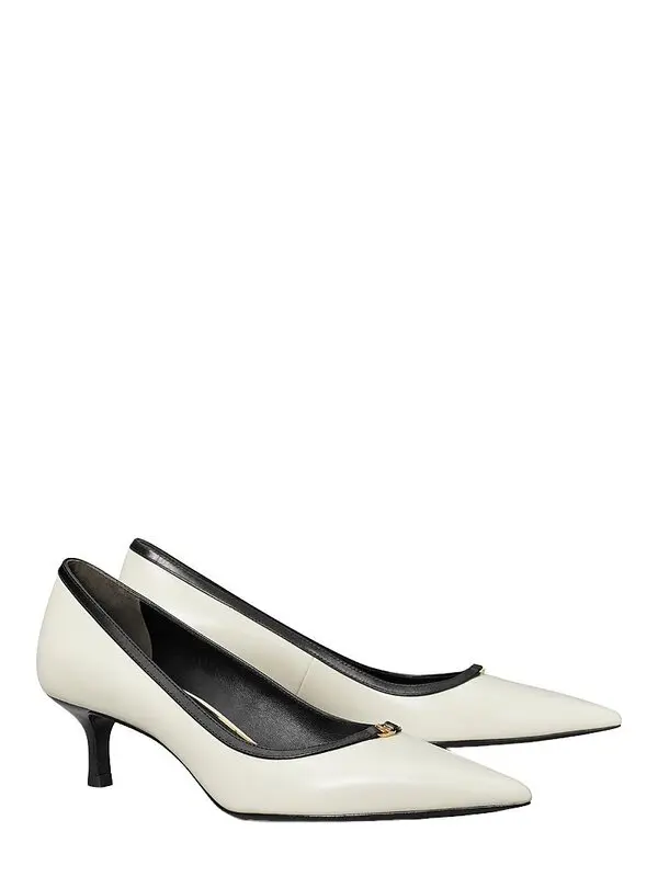 Tory Burch Double T Buckle Kitten Pumps - Light Cream