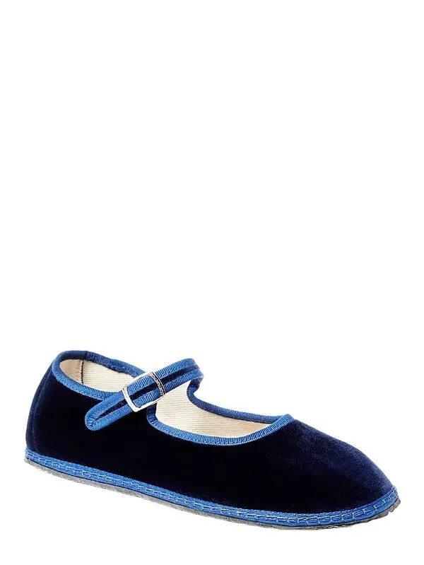 VIBI VENEZIA Mary Jane Velvet Ballet Flats - Blue
