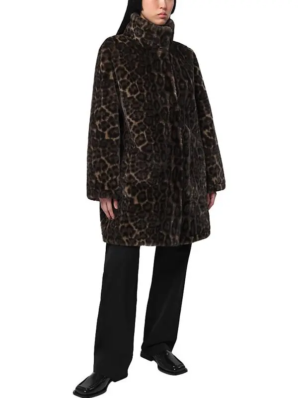 Apparis Faux Fur Blair Leopard Mid Length Coat - Dark Leopard