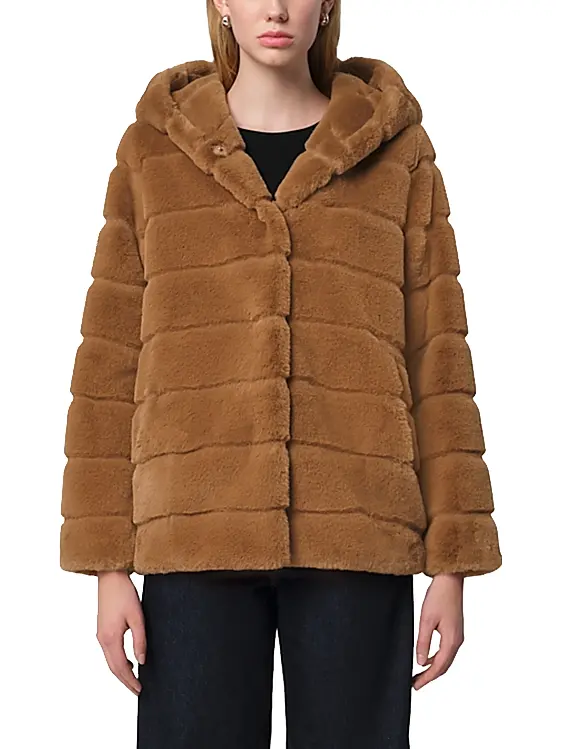 Apparis Faux Fur Hooded Short Coat - Camel