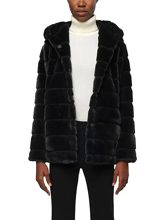 Apparis Faux Fur Hooded Short Coat - Noir