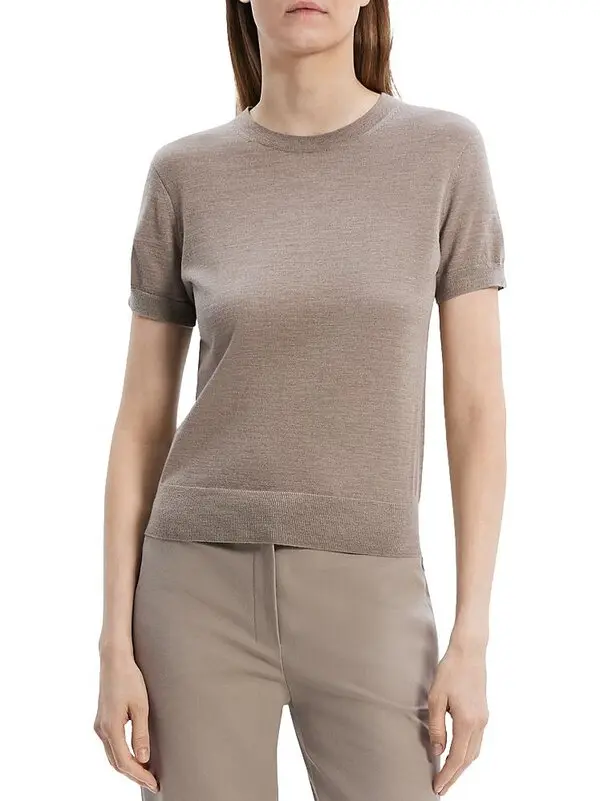 Theory Lightweight Wool Top - Light Cinder