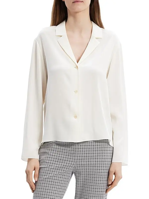 Theory Silk Button-up Blouse - Ivory