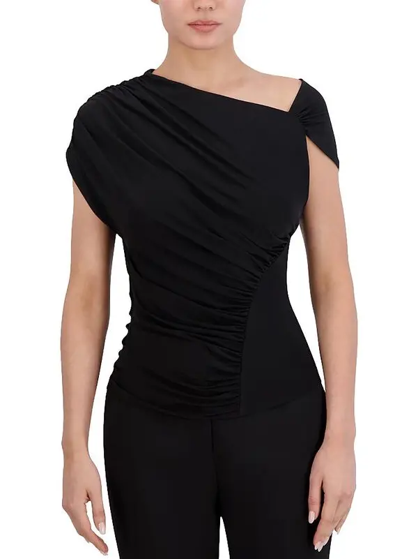 Bcbgmaxazria Asymmetrical Cap Sleeve Top - Black