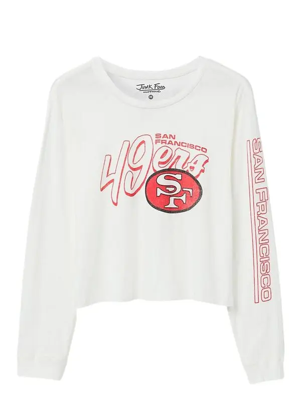 Junk Food Clothing Nfl San Francisco 49ers Touchdown Long Sleeve Cropped Tee - White