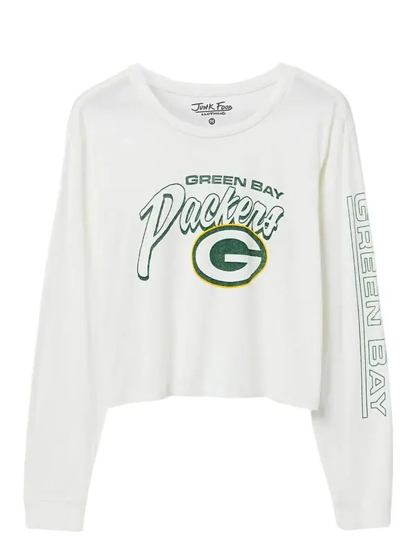 Junk Food Clothing Nfl Green Bay Packers Touchdown Long Sleeve Cropped Tee - White