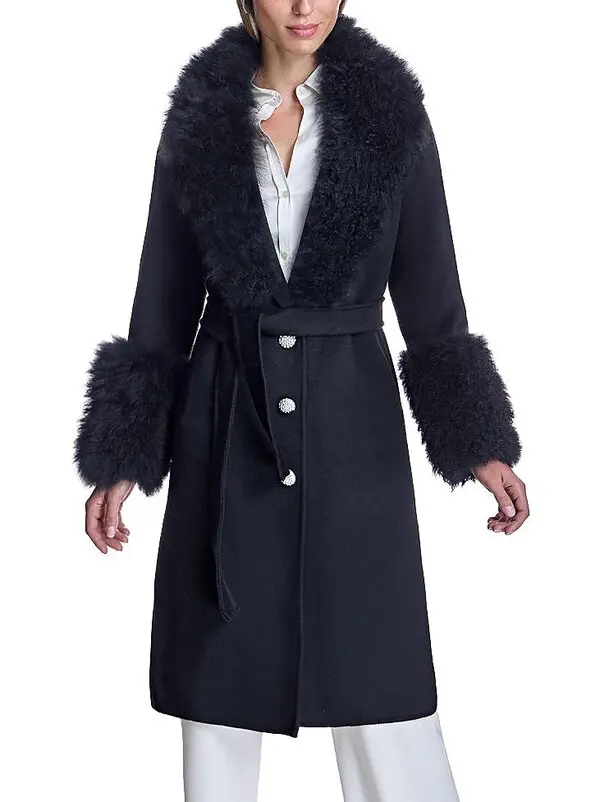 MAXIMILIAN Wool Coat With Fur Trim - Black/black