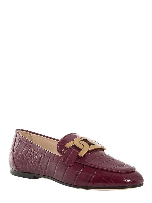TOD'S Kate Croc Embossed Loafers - Bright Red