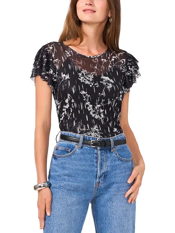 Vince Camuto Flutter Sleeve Top - Rich Black