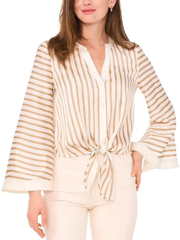 Vince Camuto Striped Button-front Shirt - Almond