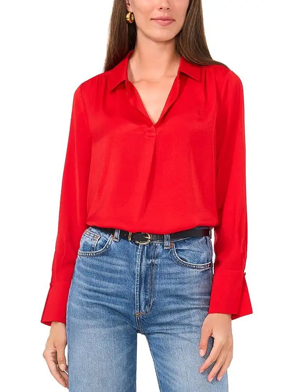 Vince Camuto Collared Top - Bright Red