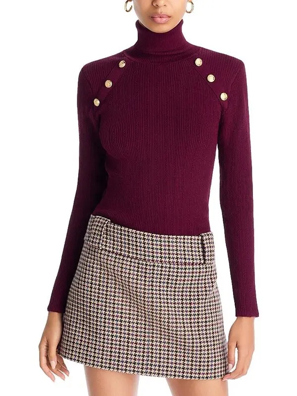 Aqua Button Trim Turtleneck Sweater Exclusive - Burgundy