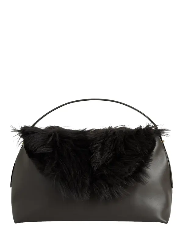 TOTEME T-lock Shearling Top Handle Bag - Bark