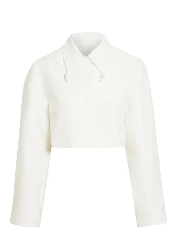 GANNI Cropped Bead-embellished Tweed Jacket - Off-white