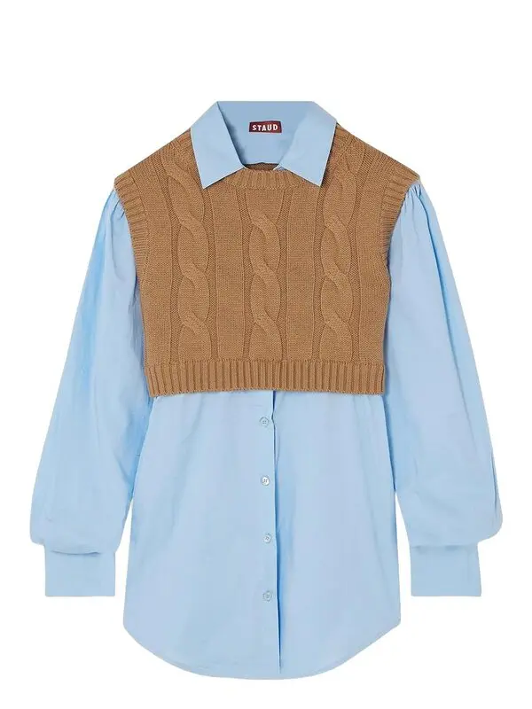 Staud Cooper Layered Cable-knit Top - Camel