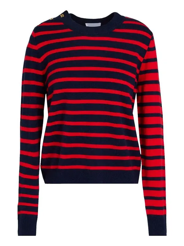 GANNI Striped Merino Wool And Cashmere-blend Sweater - Navy