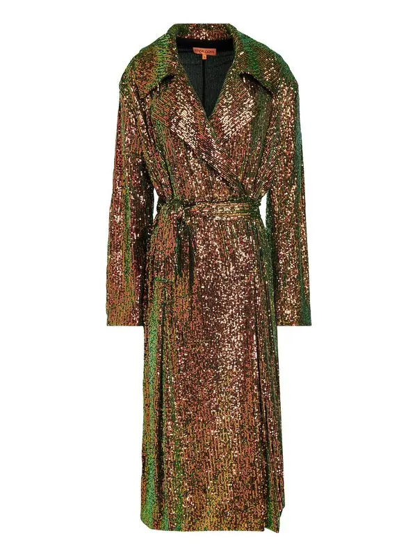 Stine Goya Paulos Iridescent Sequined Tulle Trench Coat - Green
