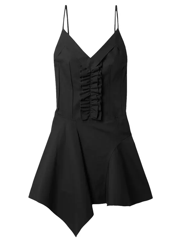 Commission Ruffled Paneled Cotton-poplin Mini Dress - Black