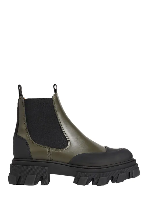 GANNI Leather Chelsea Boots - Army Green