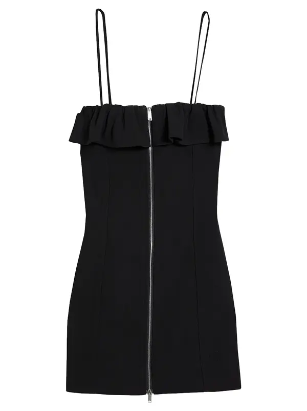 GANNI Ruffled Woven Mini Dress - Black