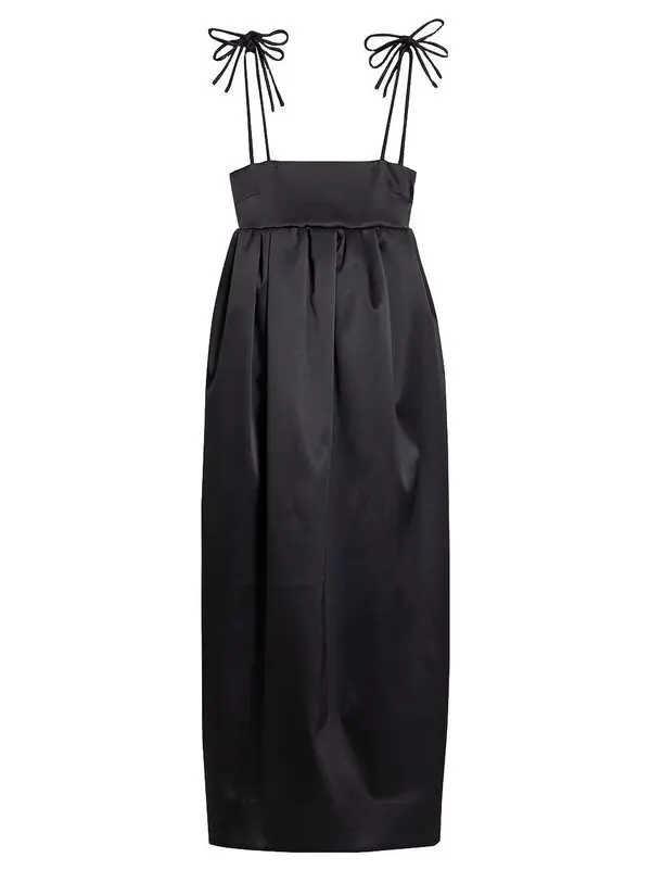 GANNI Gathered Satin Midi Dress - Black