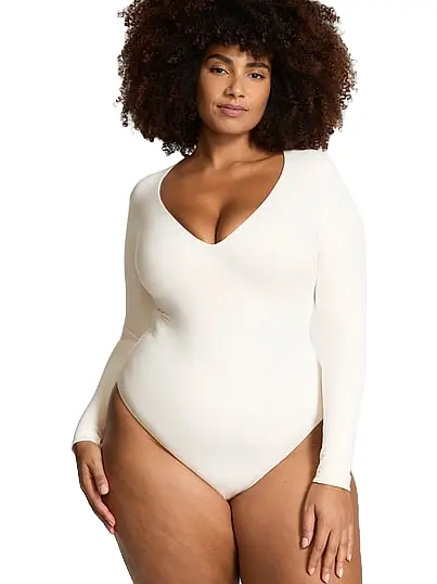 Victoria's Secret Bodywear Feathersoft™ V-neck Bodysuit - White,ivory