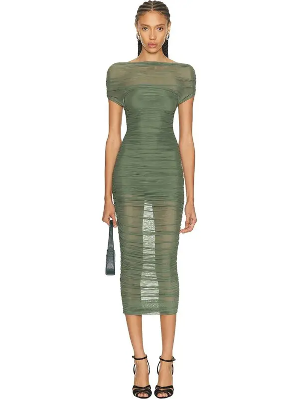 SEROYA Noel Off Shoulder Midi Dress - Grove Green
