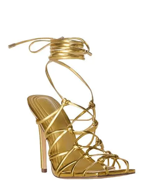 AZALEA WANG Amenra Ankle Wrap Sandal - Gold