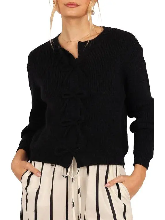 PETAL & PUP Wilde Bow Front Cardigan - Black