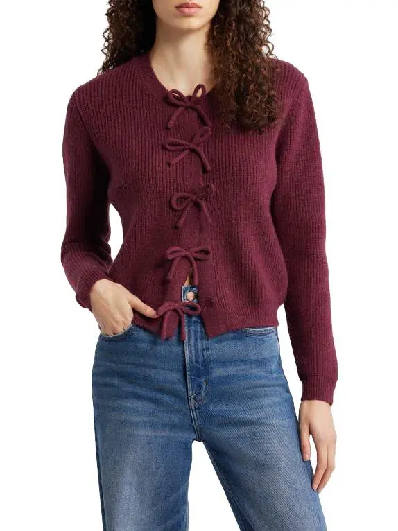 PETAL & PUP Wilde Bow Front Cardigan - Burgundy